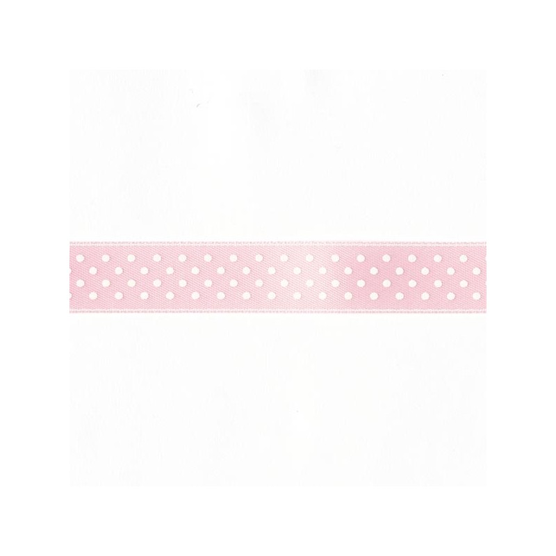 ROTOLO NASTRINO DOPPIO RASO ROSA POIS BIANCHI 1,5 CM X 25 METRI