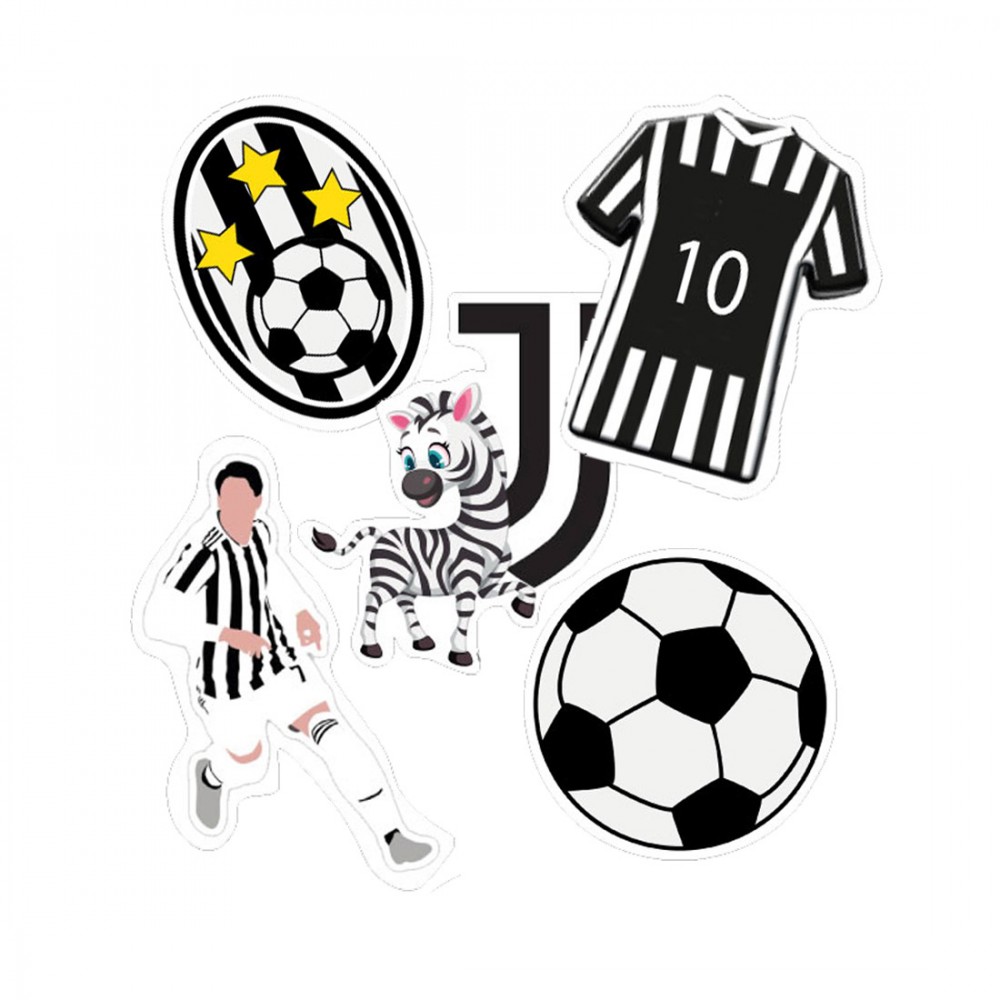 Set per Decorazione Torta Juventus con 5 Topper Picks e Candelina Numerale
