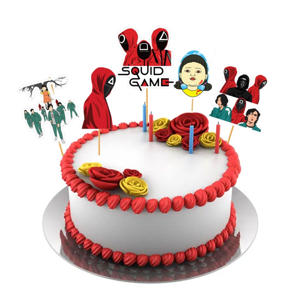 Cake Topper Picks Squid game 5pz con candelina
