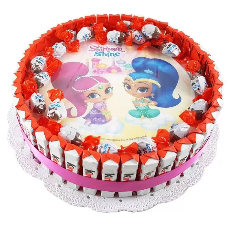 Torta Kinder Shimmer e Shine - torta con barrette Kinder